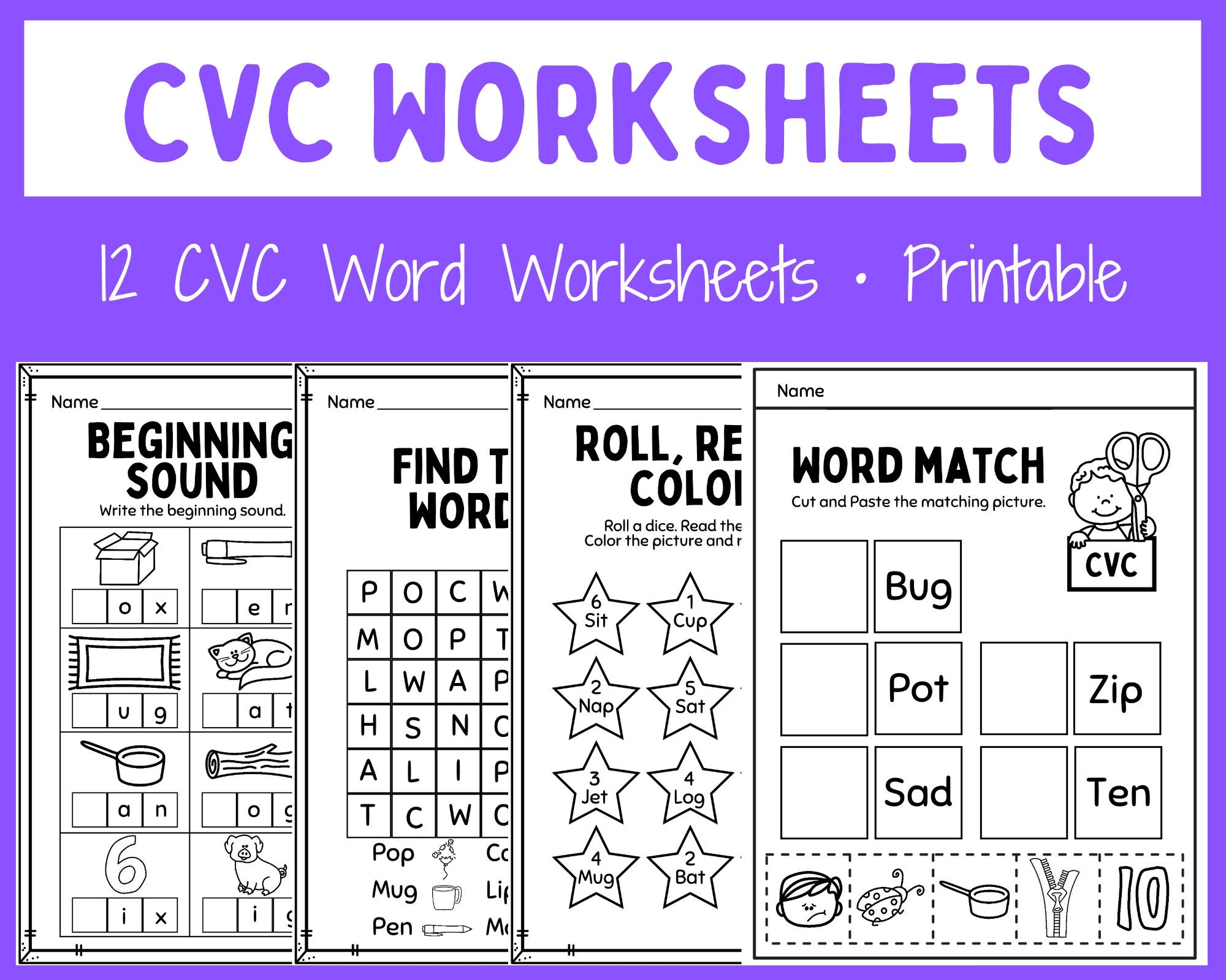 Cvc Worksheets Printable Free - Worksheets Template Printable